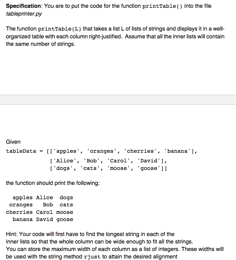 Solved Specification: You are to put the code for the | Chegg.com