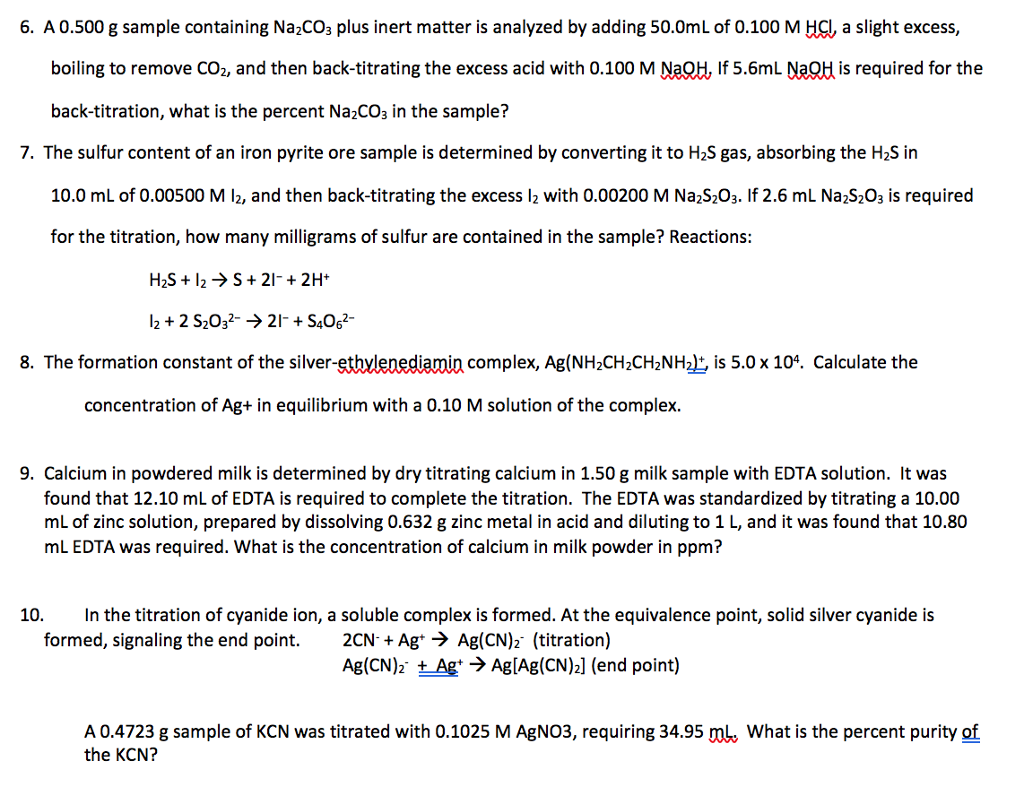Solved 6. A0.500 g sample containing Na2COs plus inert | Chegg.com