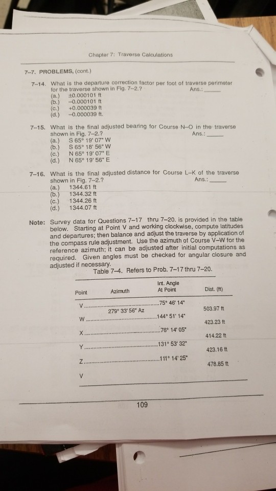 Solved Chapter 7: Traverse Calculations 7-7. PROBLEMS, | Chegg.com