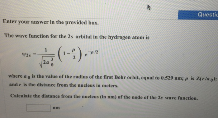 Solved The wave function for the 2s orbital in the hydrogen | Chegg.com