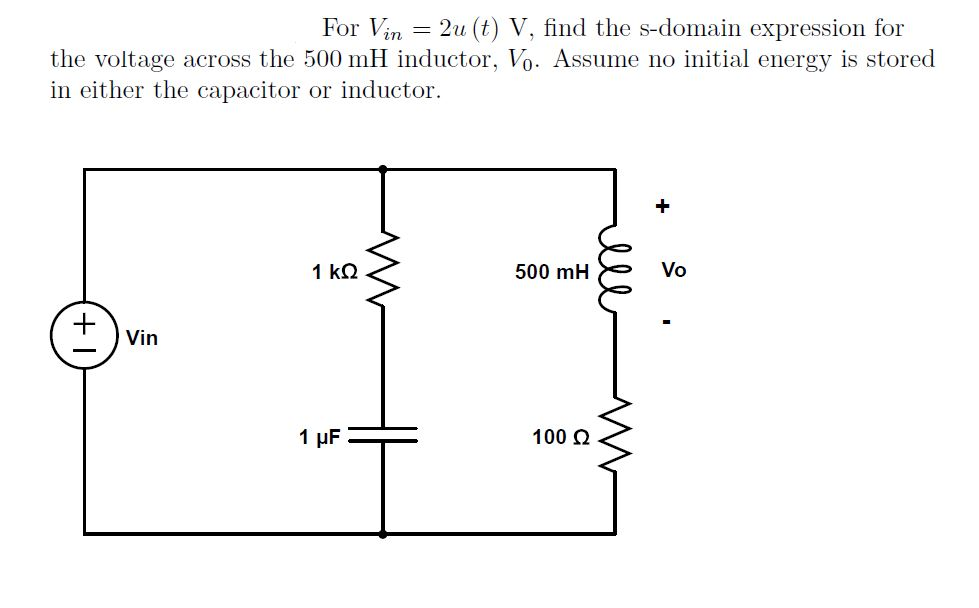 Solved For Vin 2u (t) V, find the s-domain expression for | Chegg.com