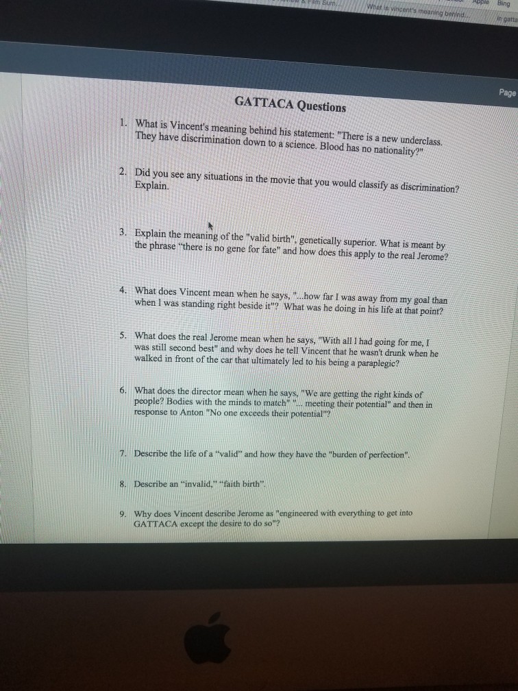 Bing benind n gatta Page GATTACA Questions 1. What is | Chegg.com