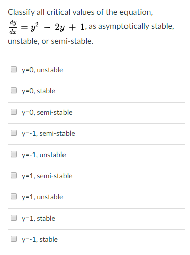 Solved Classify all critical values of the equation, dy dr | Chegg.com