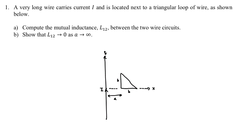 Solved 1. A very long wire carries current I and is located | Chegg.com