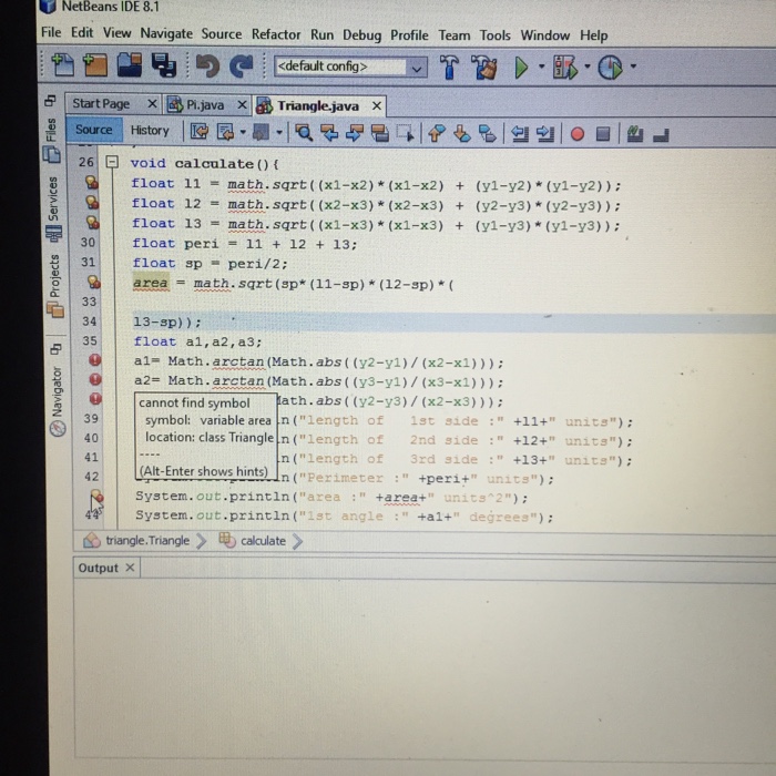 Solved This is my code on printing the lengths, area and | Chegg.com