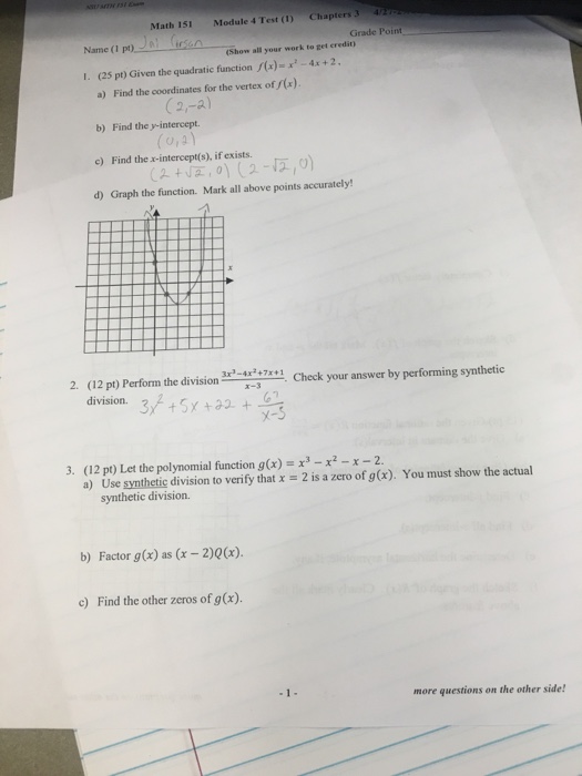 Solved Given the quadratic function f(x) = x^2 -4x + 2 Find | Chegg.com