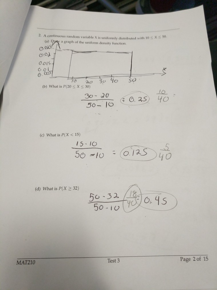 Solved 2. A continuous random variable X is uniformly | Chegg.com
