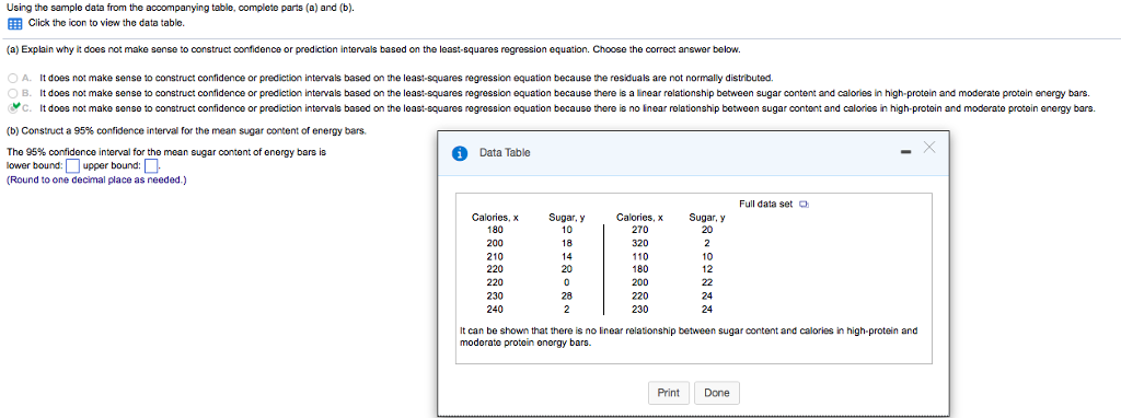 Solved Using the sample data from the accompanying table, | Chegg.com