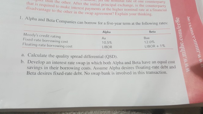Solved uie, et the hominal rate of one counterparty etn the | Chegg.com