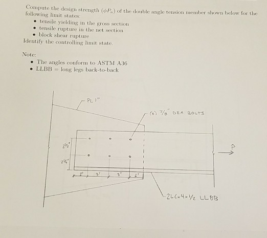 Solved Compute the design strength (oP) of the double angle | Chegg.com
