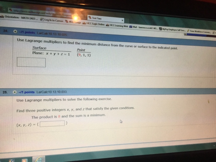 Solved Use Lagrange Multipliers To Find The Minimum Distance Chegg