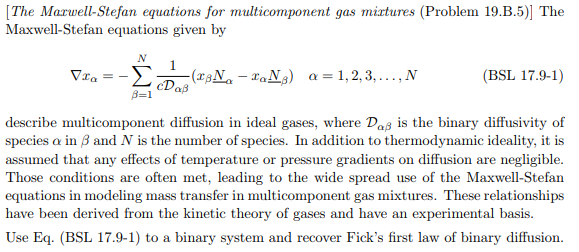 The Marwell-Stefan equations for multicomponent gas | Chegg.com