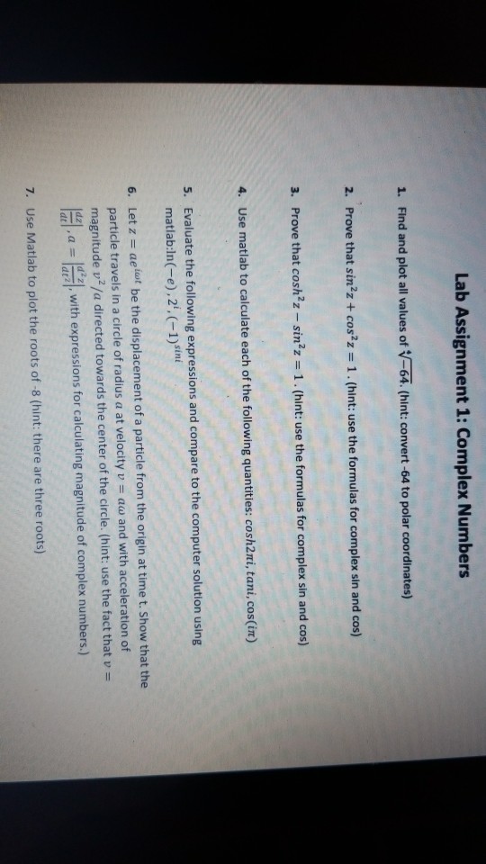 Solved Lab Assignment 1: Complex Numbers 1. Find and plot | Chegg.com