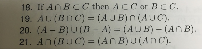 Solved If A intersection B C then A C or B C. A union (B | Chegg.com
