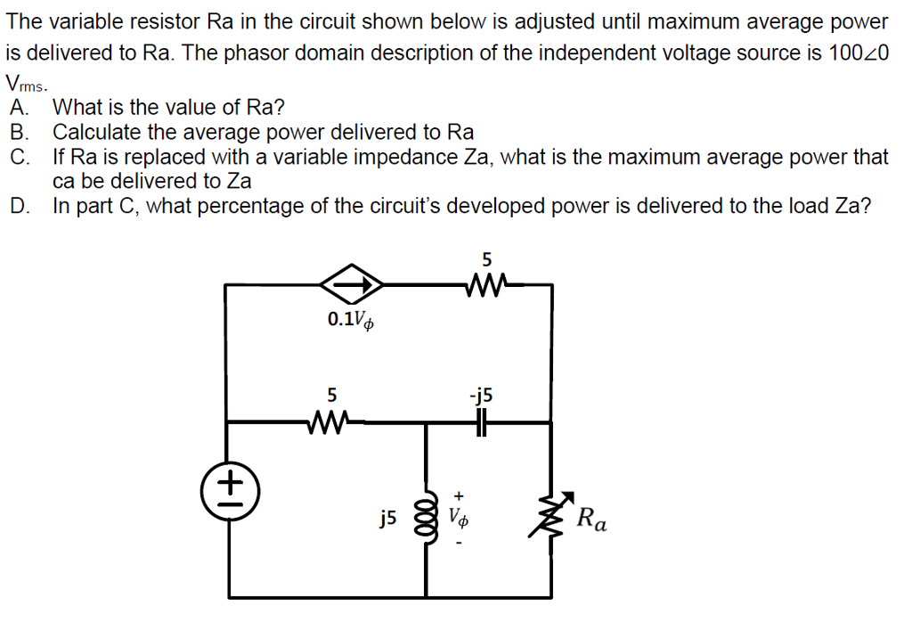 Solved The variable resistor Ra in the circuit shown below | Chegg.com