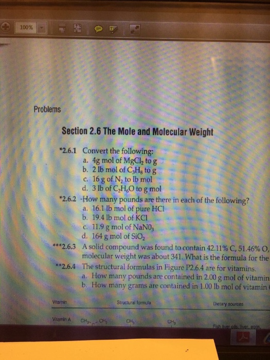 Solved The Mole and Molecular Weight Convert the following: | Chegg.com