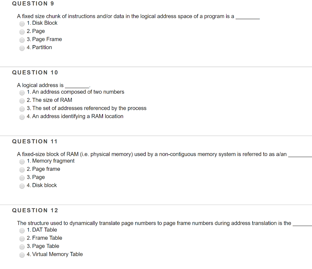 Solved A fixed size chunk of instructions and/or data in the | Chegg.com
