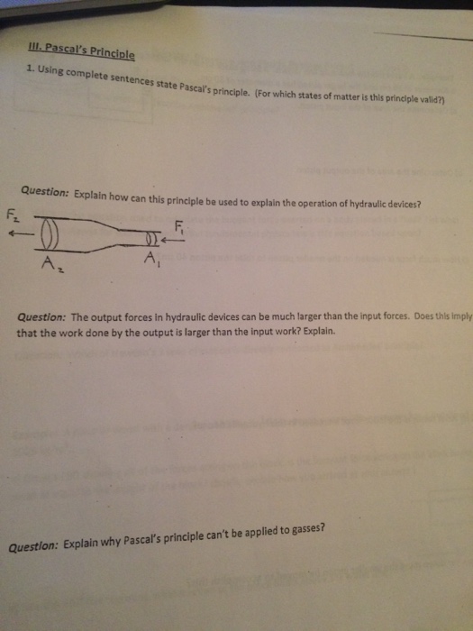 Solved Using complete sentences state Pascal's principle. | Chegg.com