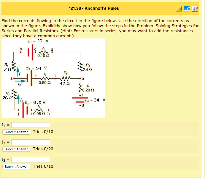 Solved 21.38 Kirchhoff's Rules Find the currents flowing in | Chegg.com