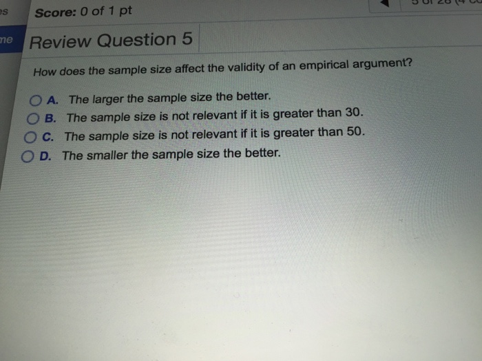 Solved How Does The Sample Size Affect The Validity Of An 3157