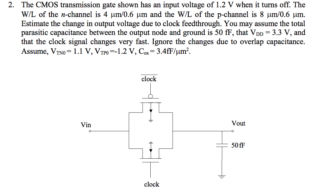 The CMOS transmission gate shown has an input voltage | Chegg.com