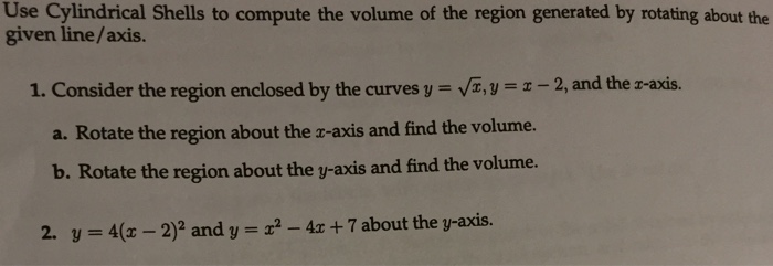 Solved Use Cylindrical Shells to compute the volume of the | Chegg.com