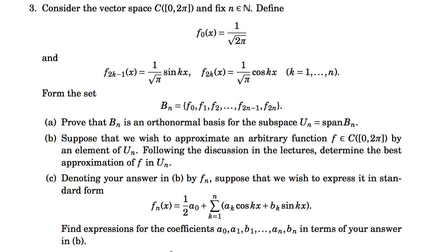 Solved Consider the vector space C([0,2 pi ]) and Define | Chegg.com
