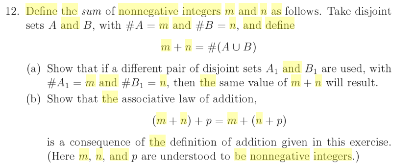 Solved 12. Define the sum of nonnegative integers m and n as | Chegg.com