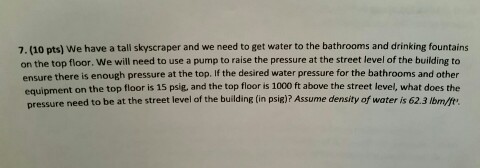 Solved We have a tall skyscraper and we need to get water to | Chegg.com