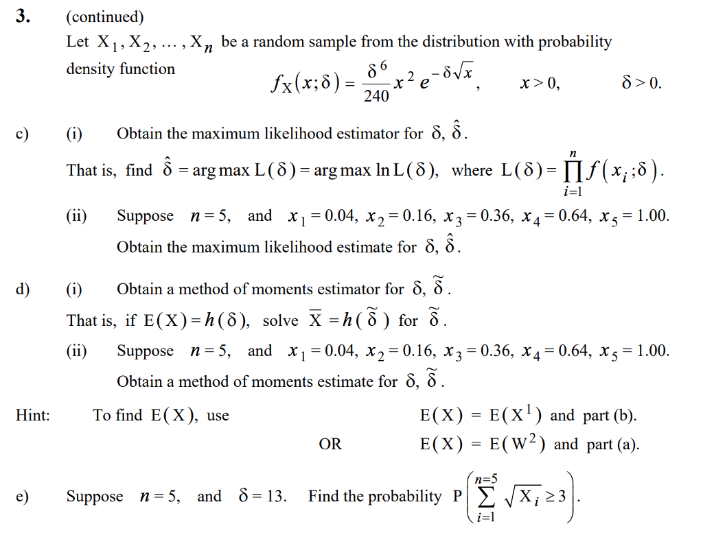 Solved 3.(continued) Let Xi, X2, , Xn be a random sample | Chegg.com
