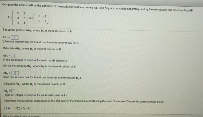 Solved Compute the product AB by the definition of the | Chegg.com