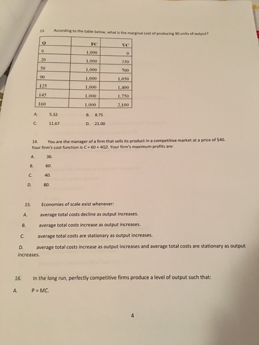 Solved According to the table below, what is the marginal | Chegg.com