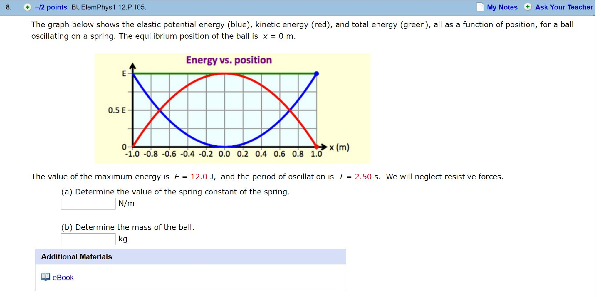 Solved The graph below shows the elastic potential energy | Chegg.com
