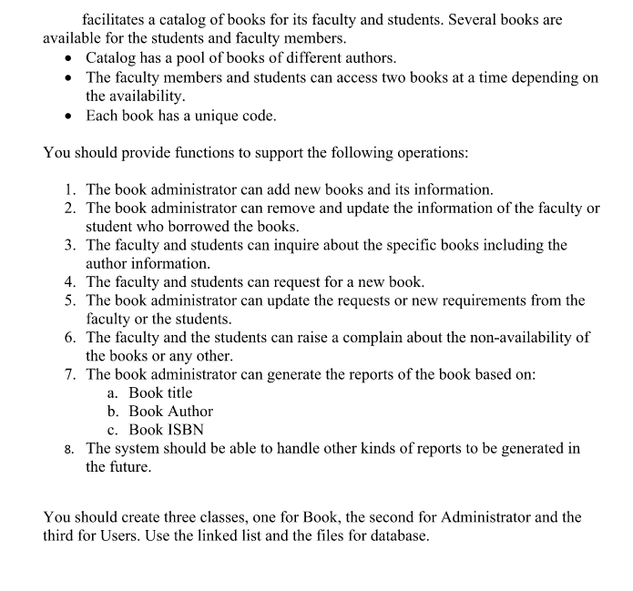 Solved facilitates a catalog of books for its faculty and | Chegg.com