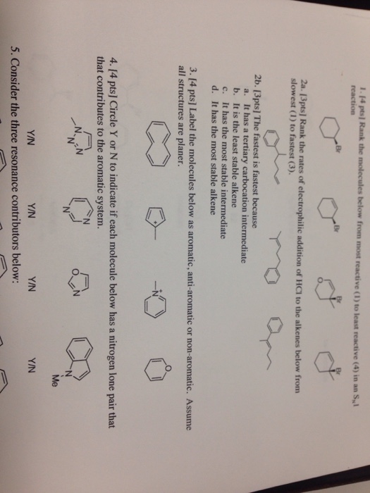 Solved Rank the molecules below from most reactive (1) to | Chegg.com