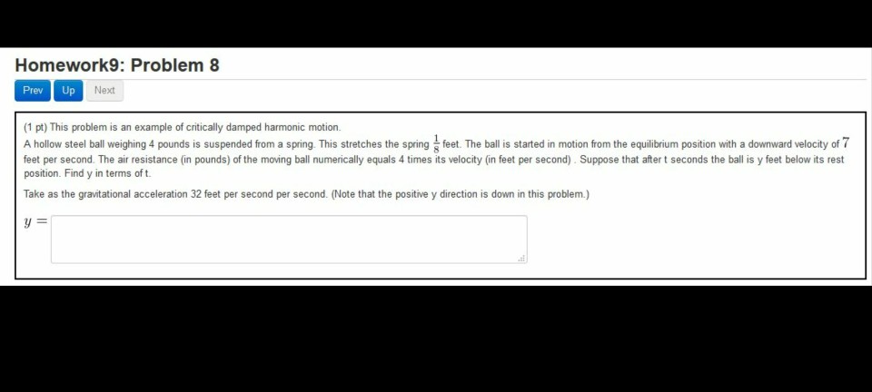 Solved Homework9: Problem 8 Prev Up Next (1 pt) This problem | Chegg.com