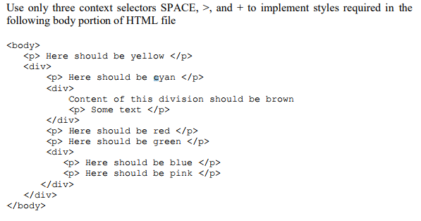 Solved Use only three context selectors SPACE, >, and + to | Chegg.com