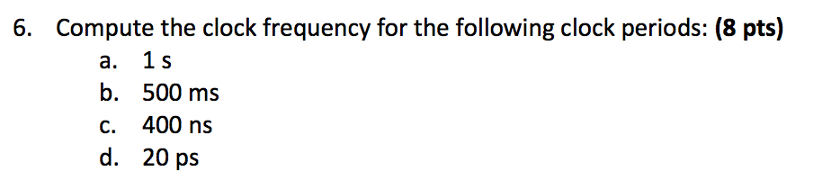 Solved Compute the clock frequency for the following clock | Chegg.com