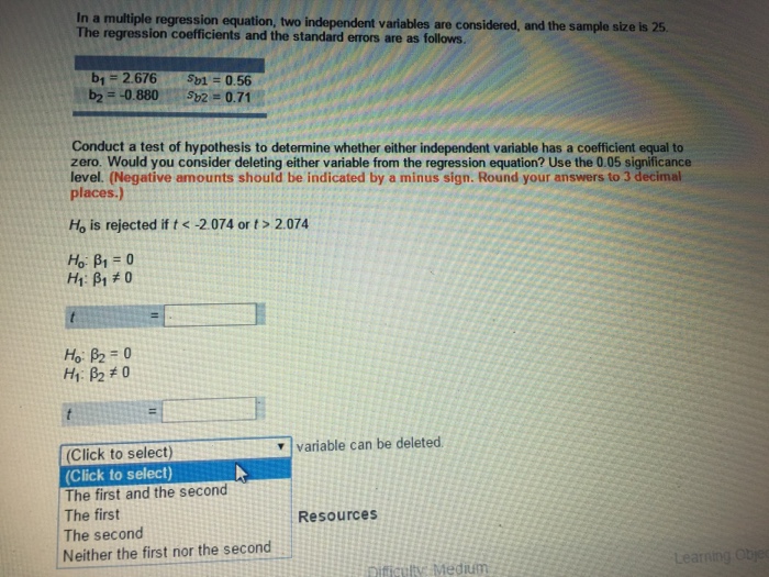 Solved In a multiple regression equation, two independent | Chegg.com