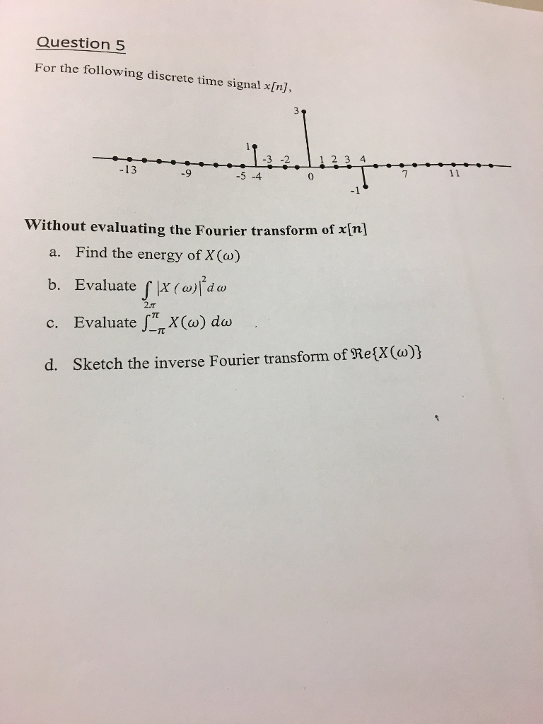 Solved Question 5 For the following discrete time signal | Chegg.com