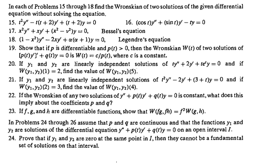 Solved In each of Problems 15 through 18 find the Wronskian | Chegg.com