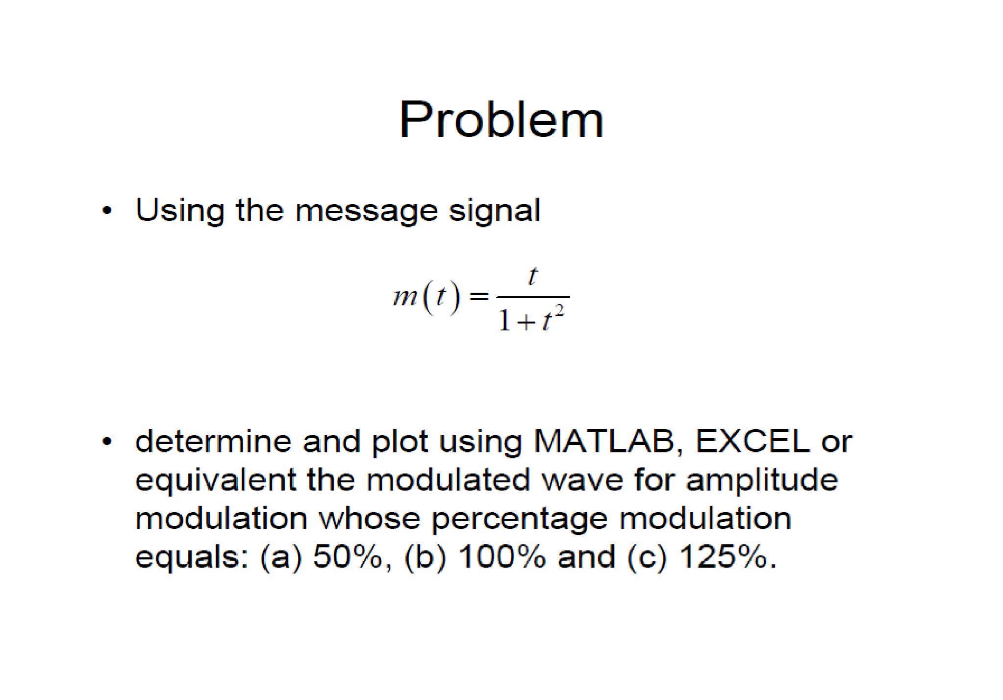 Using the message signal m(t) = t/1 + t^2 determine | Chegg.com