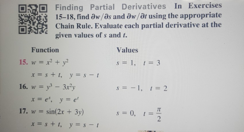 Solved ?Finding Partial Derivatives in Exercises 15-18, find | Chegg.com