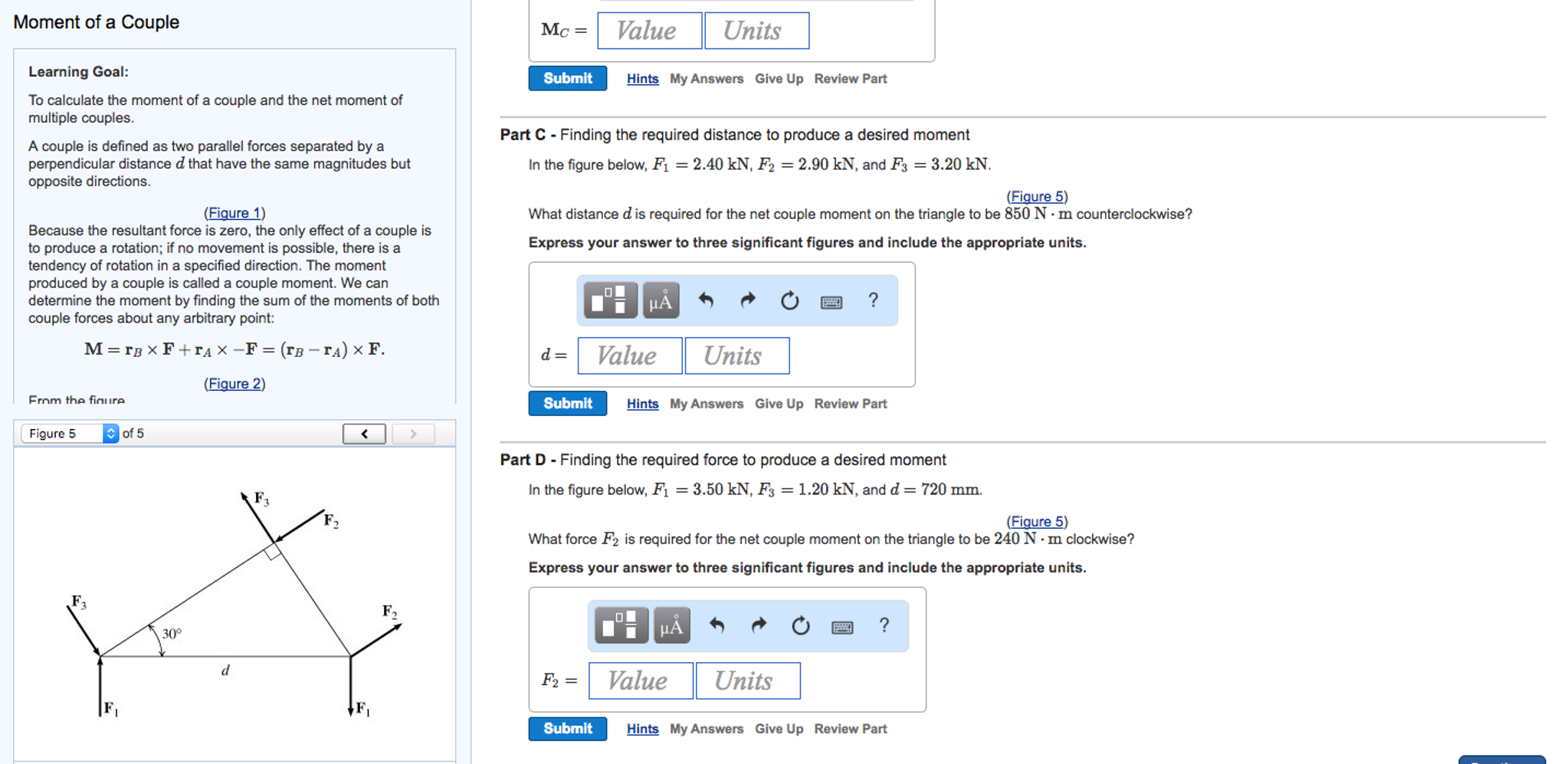 Solved To calculate the moment of a couple and the net | Chegg.com