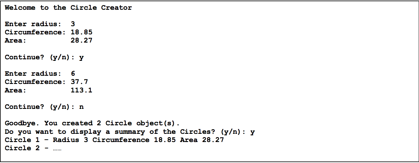 Solved Welcome to the Circle Creator Enter radius:3 | Chegg.com