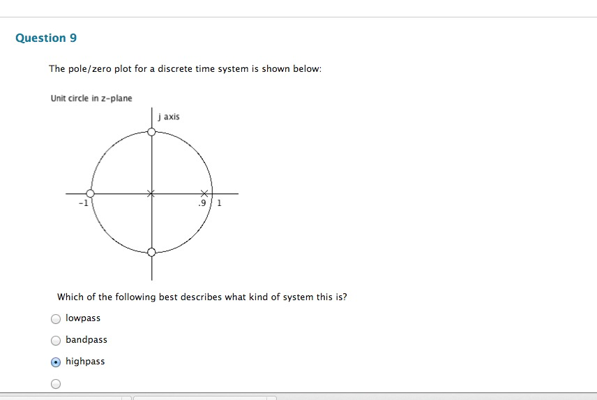Solved Question 9 The pole/zero plot for a discrete time | Chegg.com