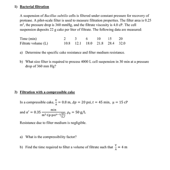Solved A suspension of Bacillus subtilis cells is filtered | Chegg.com