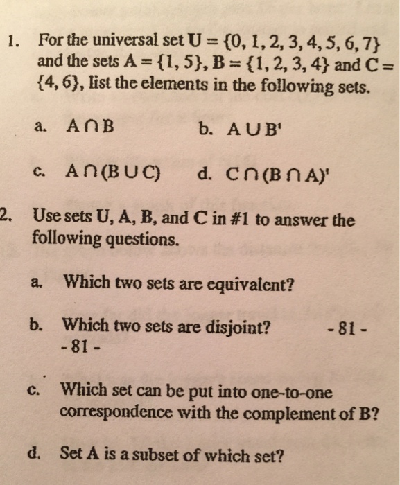 Solved For the universal set U = {0,1, 2, 3, 4,5,6,7,} and | Chegg.com Solved For the universal set U = {0,1, 2, 3, 4,5,6,7,} and | Chegg.com