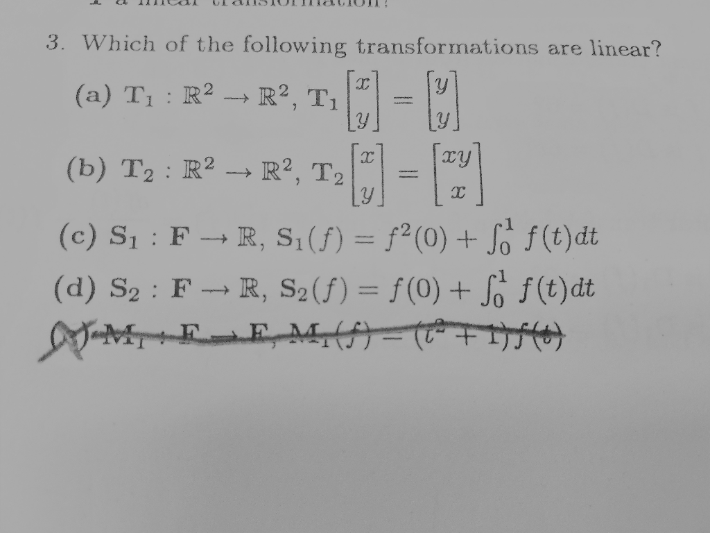 Solved Which of the following transformations are linear? | Chegg.com