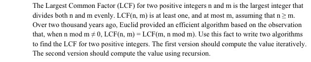 Solved The Largest Common Factor (LCF) for two positive | Chegg.com